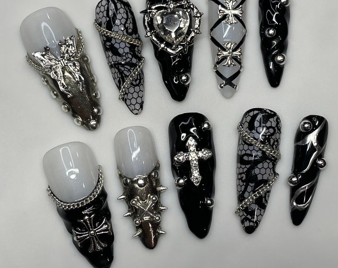 Goth Girl Chic Press on Nails / Punk Nails / Grunge Nails / Cyber Y2k ...