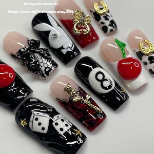 Lady Luck Press on Nails/y2k Nails/playboy Nails/cherry Nails/gold ...