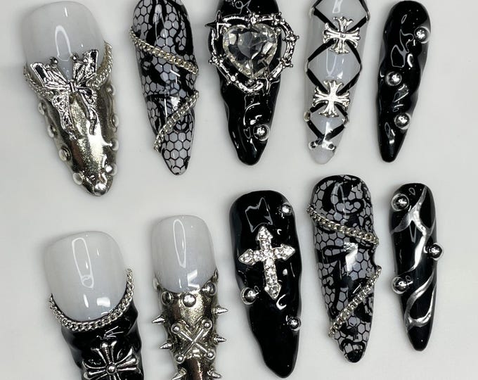 Goth Girl Chic Press on Nails / Punk Nails / Grunge Nails / Cyber Y2k ...