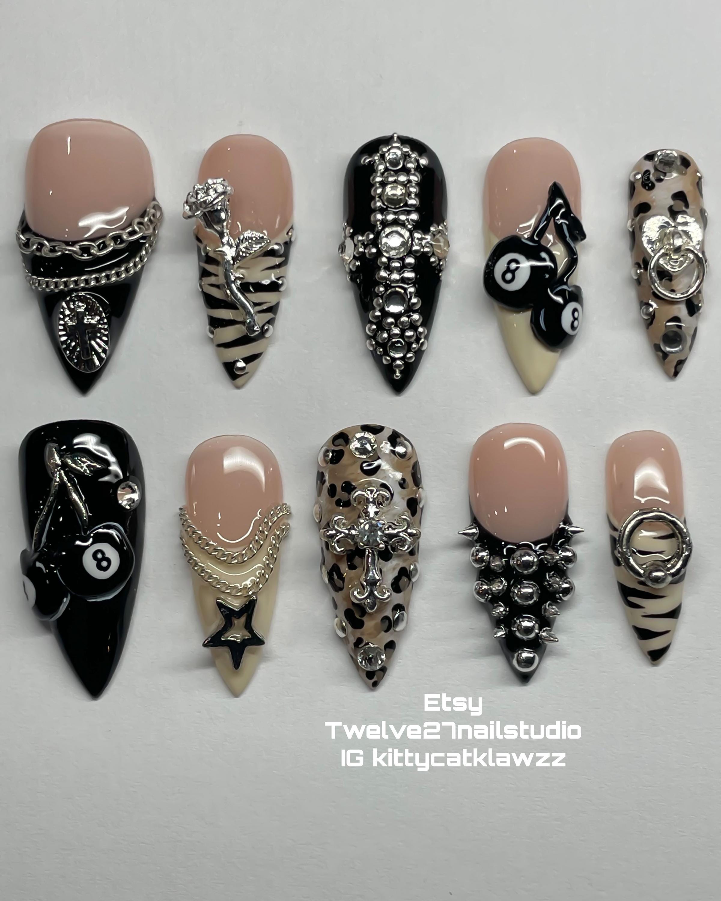 Y2k Rock Star Press on Nails/y2k Nails/cross Nails/edgy Nails /leopard ...