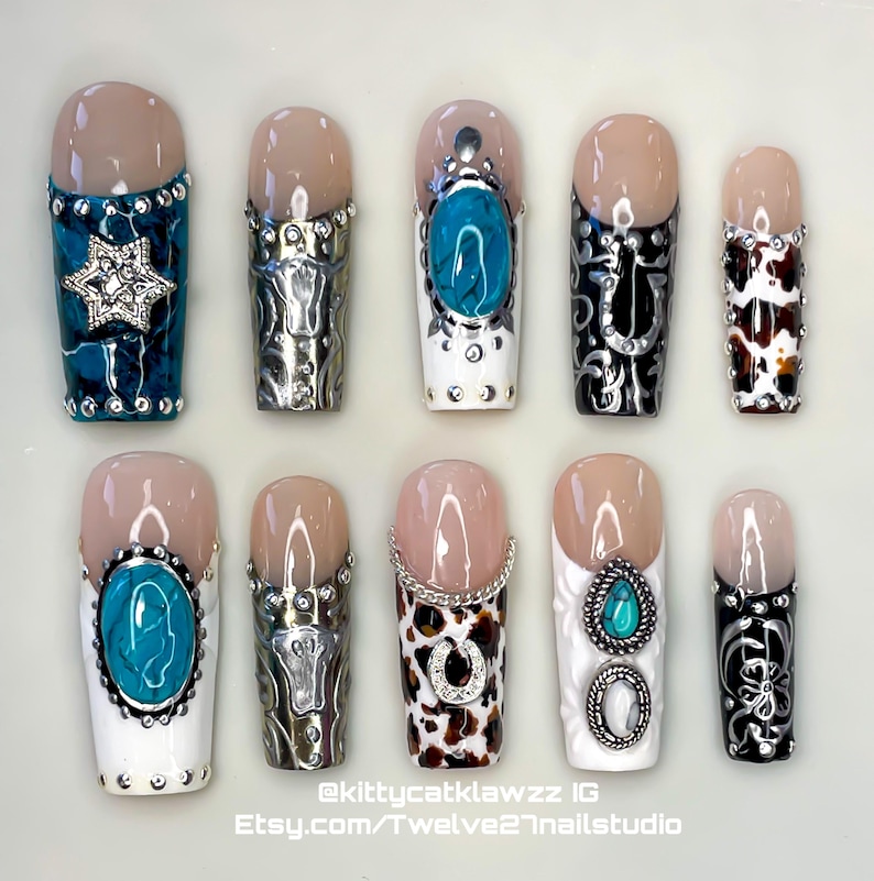 Western Cowgirl Desert Press on Nails/cowprint Nails/boho Nails ...