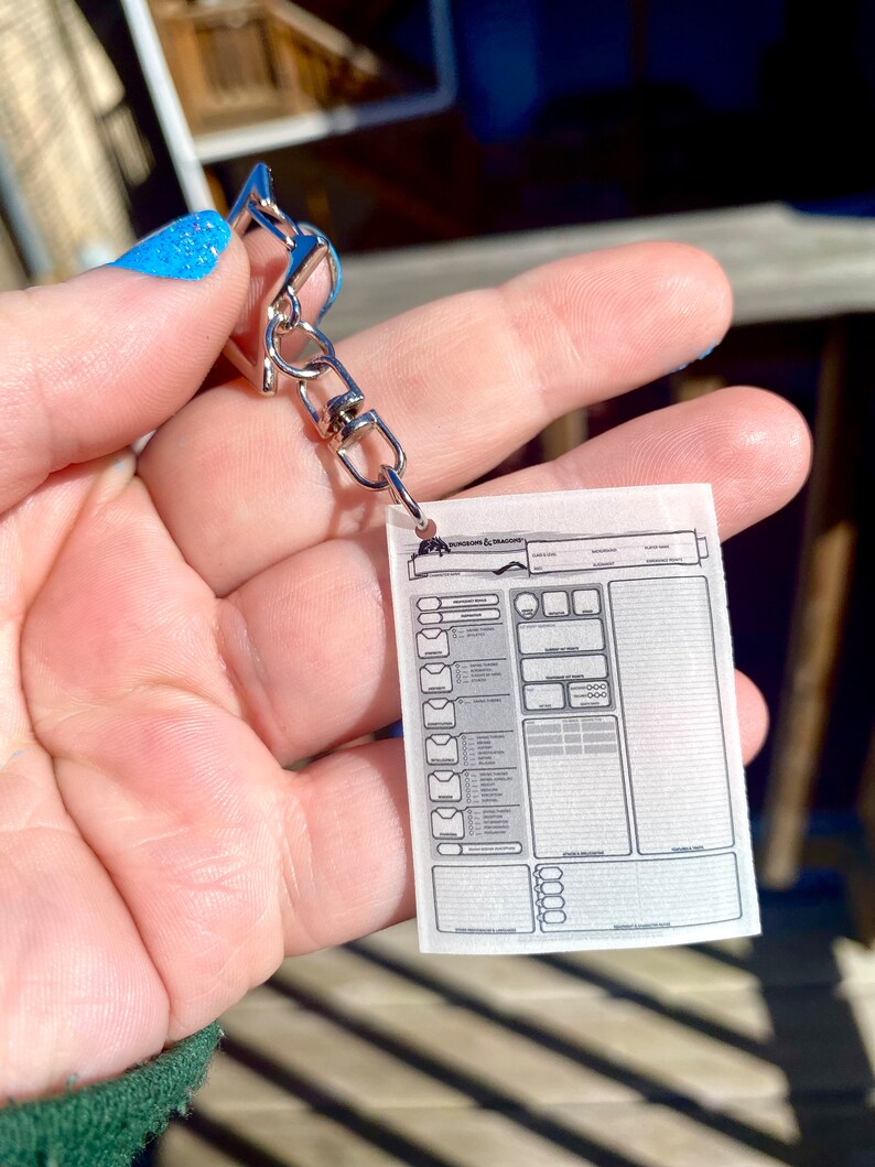 D&D Character Sheet 4” Keychain for Bags, Backpacks, and Shoes ...