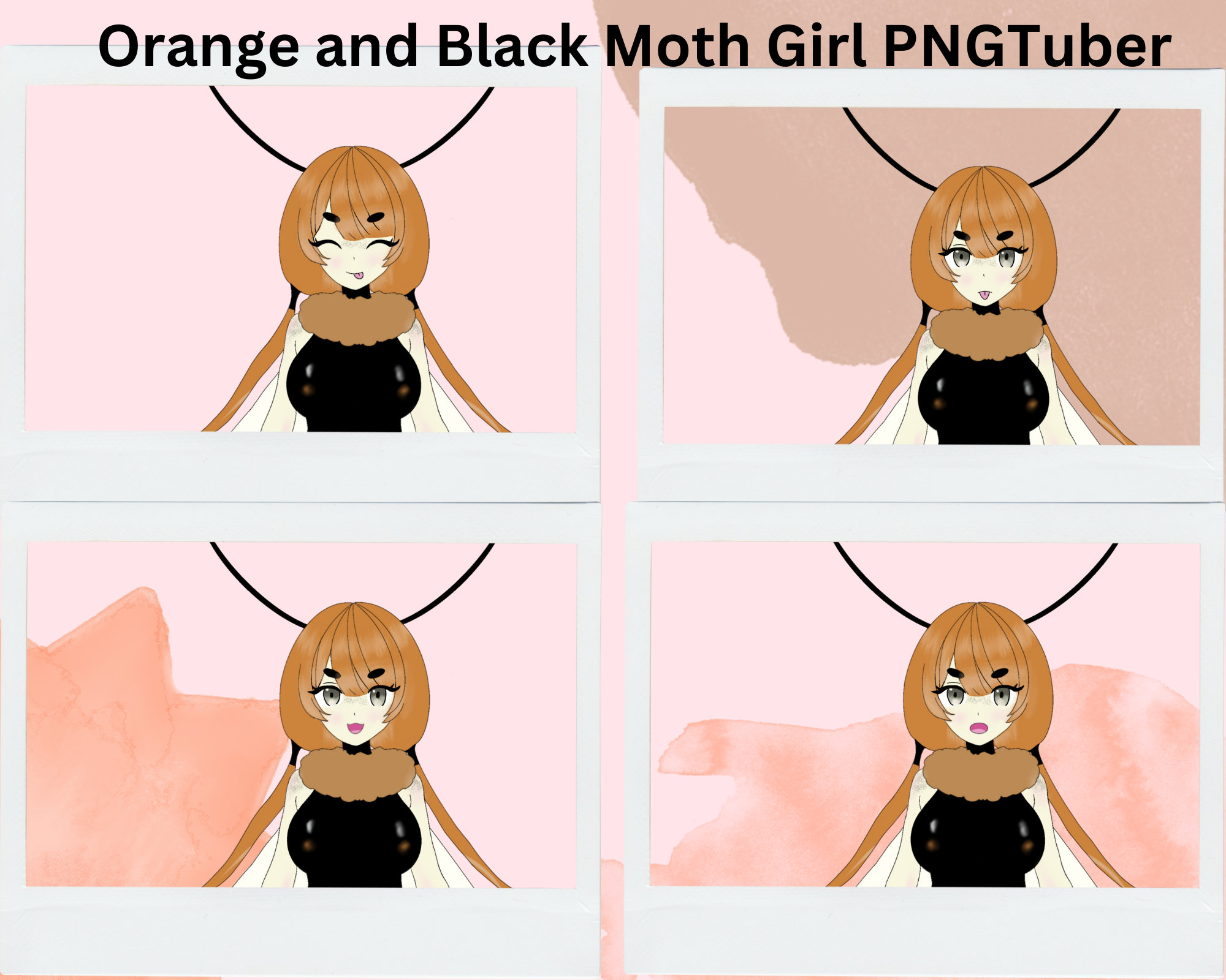 White and Orange Moth Girl Pngtuber With 10 Faces for Streamers on ...