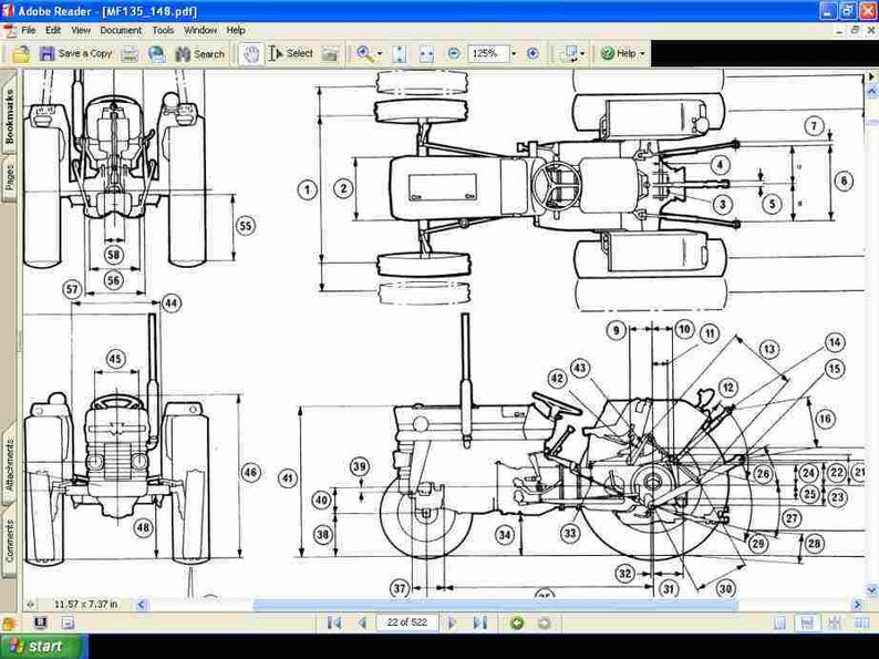Massey Ferguson MF 135 148 Tractor Workshop Manual -535pg With MF135 ...