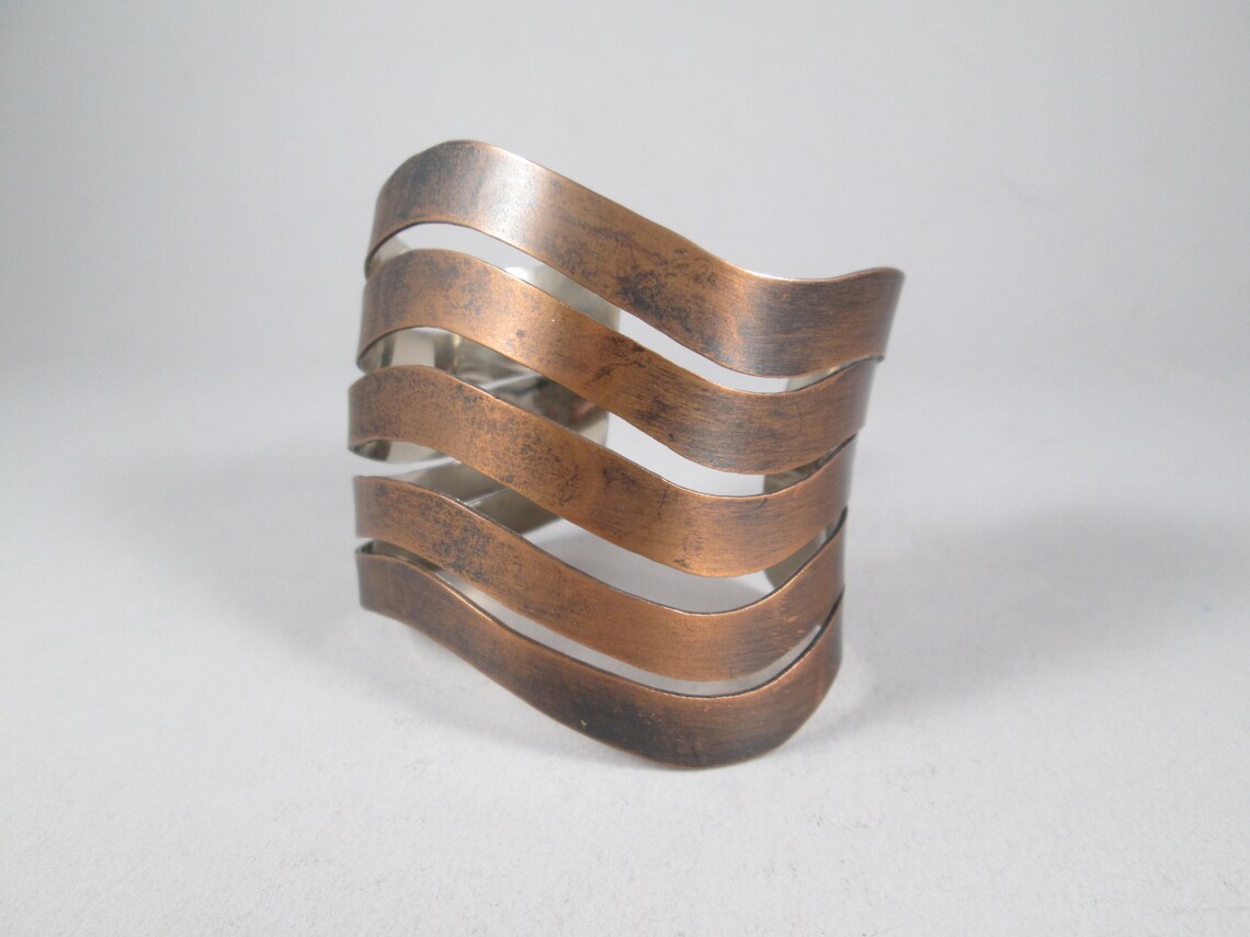 REBAJES "wiggle Wave" Bracelet. Patinated Copper Slats, Curvilinear ...
