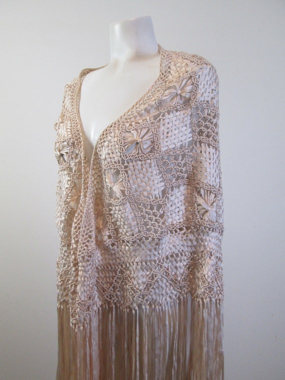 Vintage SILK RIBBON SHAWL. Flapper Festival Bohemian… - Gem