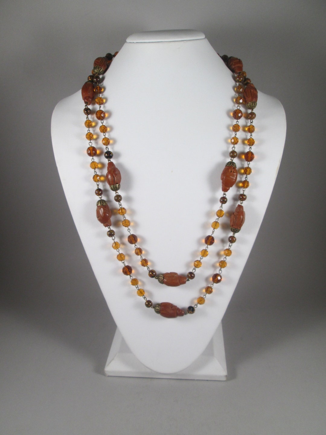 RARE 1920s Flapper Necklace. Chinese Hediao Carved Immortals / Monks ...