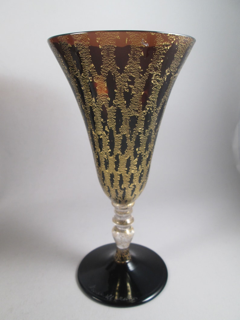 NASON MORETTI Signed Goblets. Five Gold Leaf, Hand Blown Venetian ...