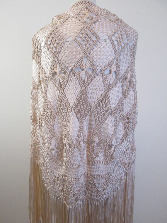 Vintage SILK RIBBON SHAWL. Flapper Festival Bohemian… - Gem