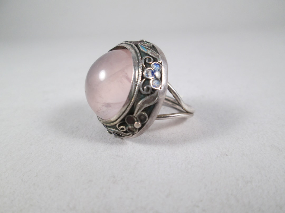 1920s CHINESE EXPORT Ring. Sterling Silver Setting. Huge Rose Quartz ...