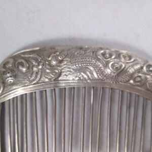 Antique Chinese Silver Small Hair Comb. Dragon Chasing Pearl Repousse ...