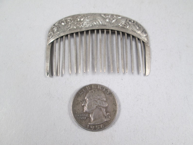 Antique Chinese Silver Small Hair Comb. Dragon Chasing Pearl Repousse ...