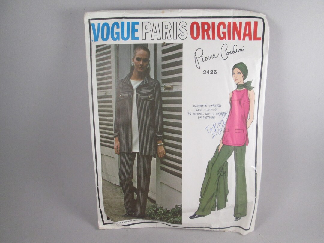 VOGUE PATTERN #2426 Pierre Cardin, Pants, Jacket & Top. Paris Original ...