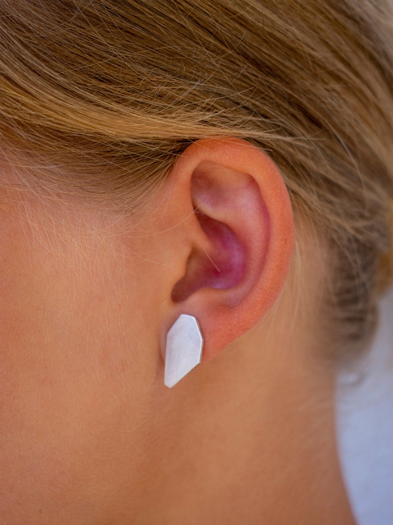 Geometric Silver Stud Earrings, Angular Earrings - Etsy