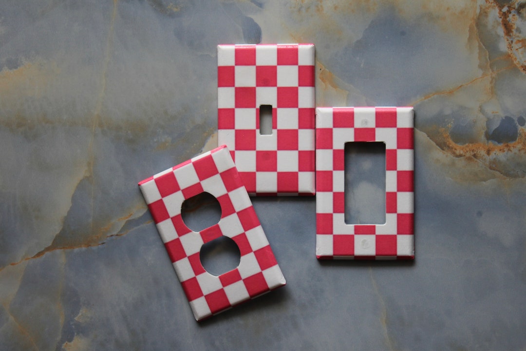 Pink and White Checkered Light Switch Plate Covers - Check Outlet ...