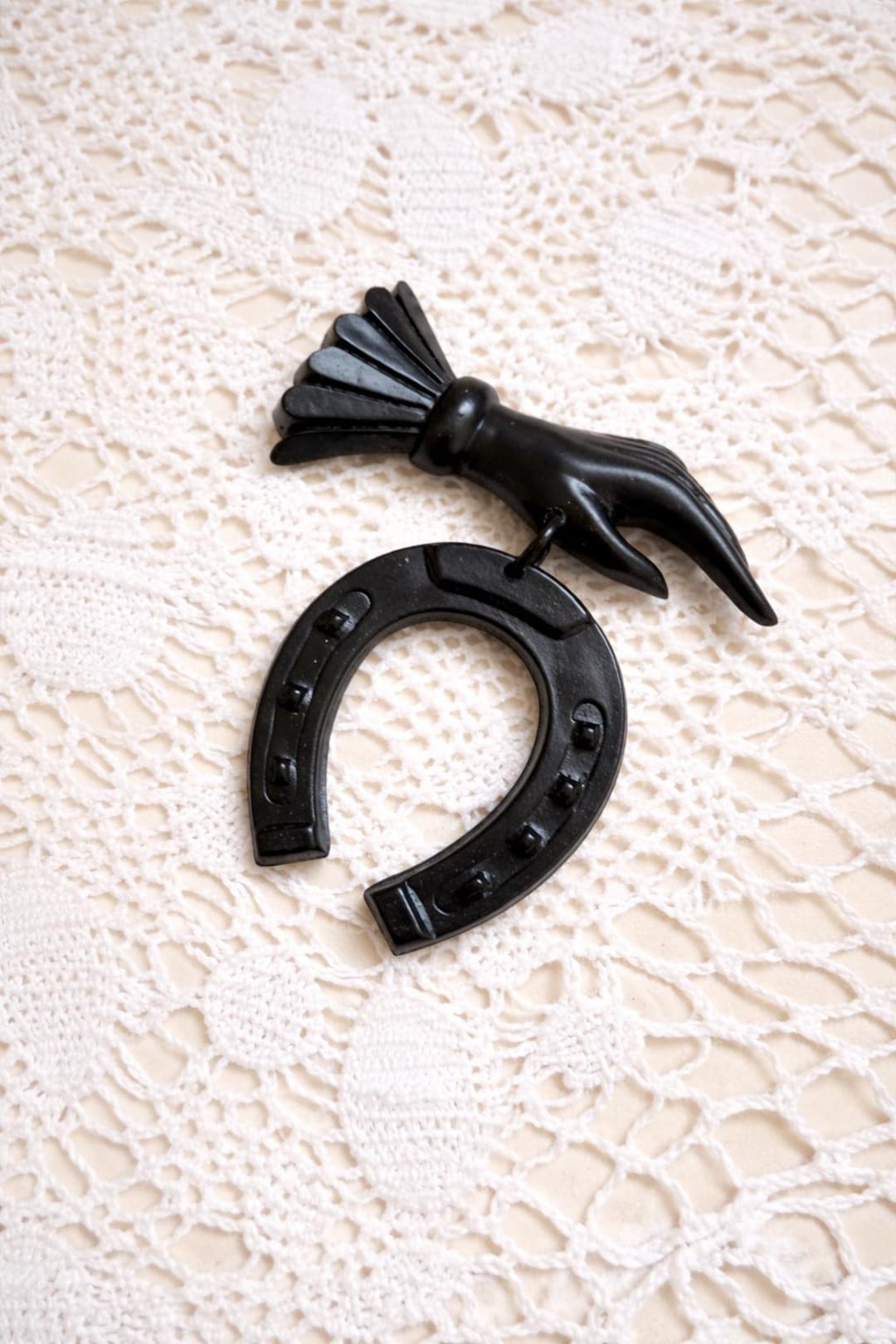 Victorian Mourning Hand Brooch Pin – Whitby Jet Style Black Resin ...