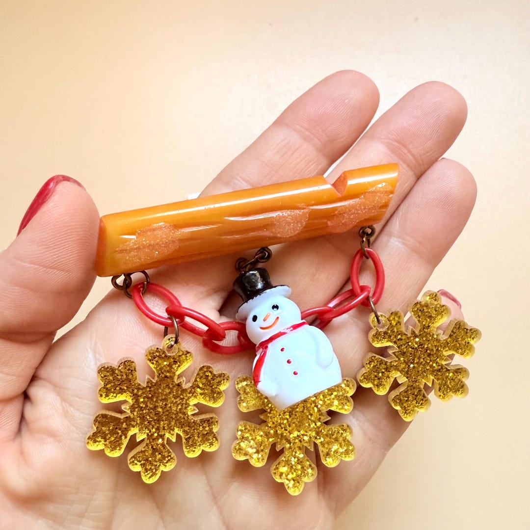 Winter Snow Brooch, Bakelite jewelry inspired,Resin pin 1940s 1950s ...