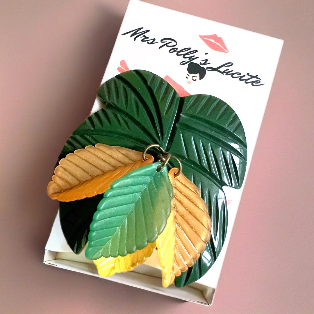 Vintage-inspired Leaf Brooch – Fakelite Resin Pin With Cascading Fall ...