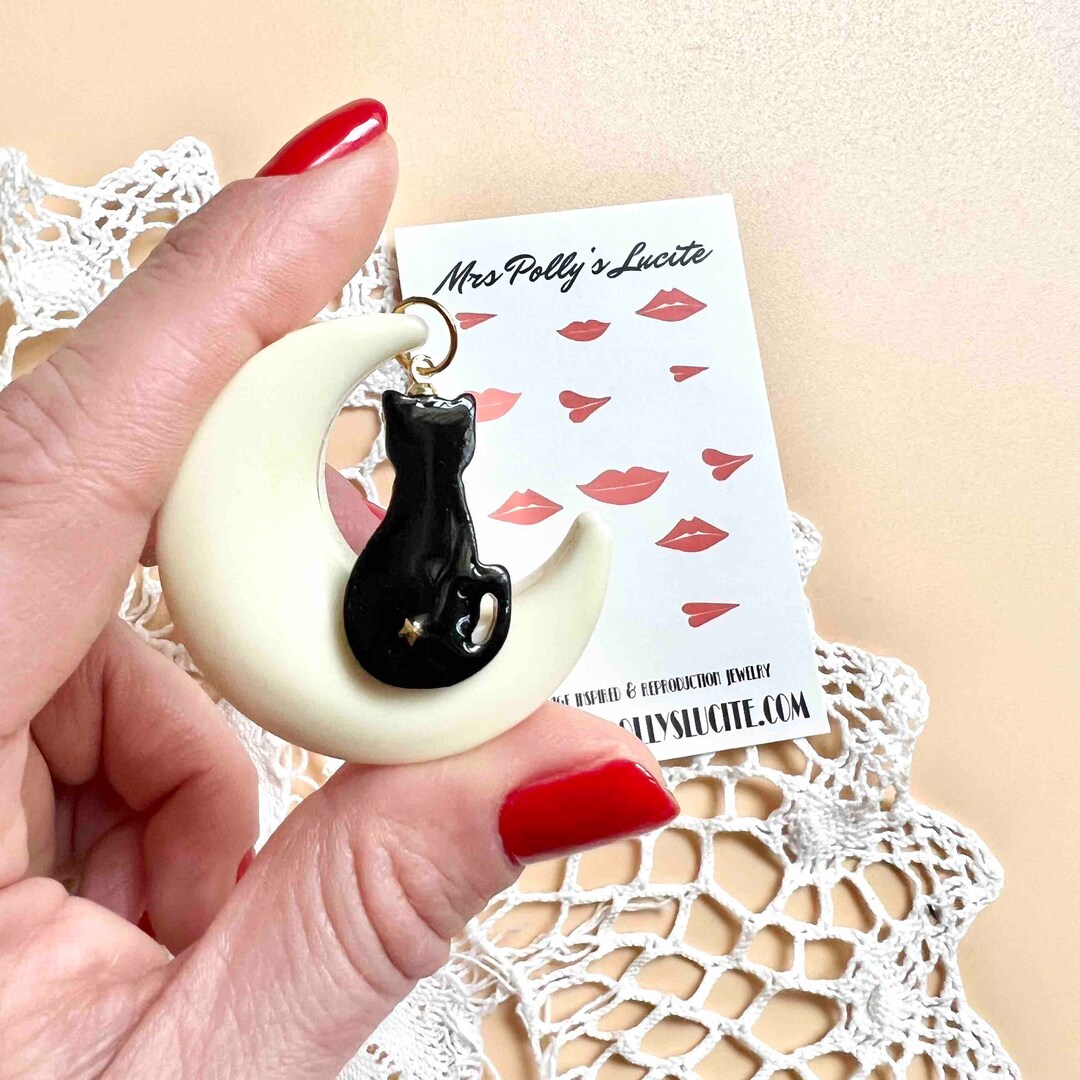 Moon Cat Pin Brooch Bakelite Vintage Celluloid 1940s 1950s Victorian ...