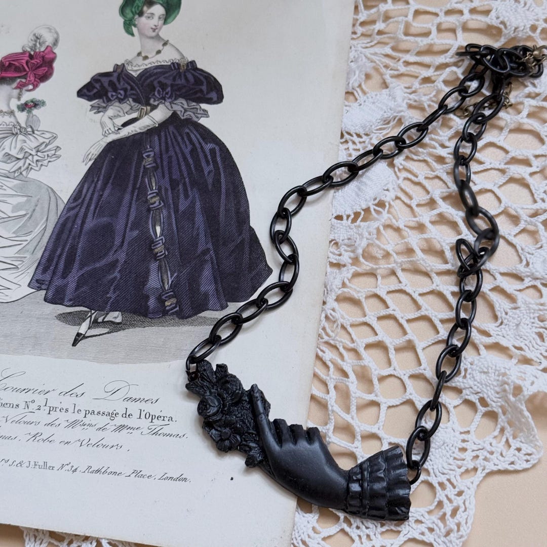 Victorian Mourning Hand Necklace: Gothic Black Resin Pendant - Etsy