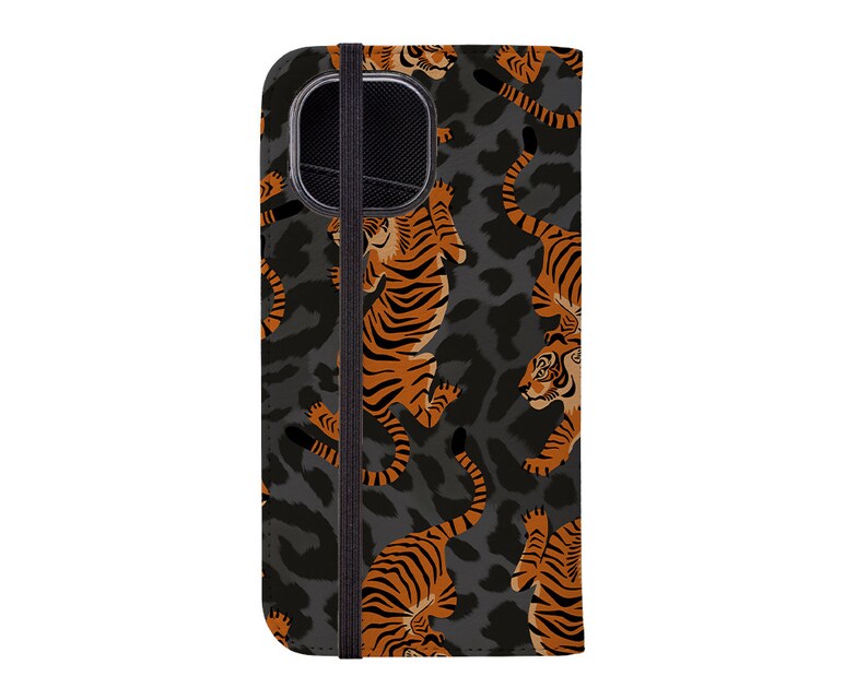 Leopard Print Tigers Vegan Leather Wallet Phone Case; Grey - Etsy