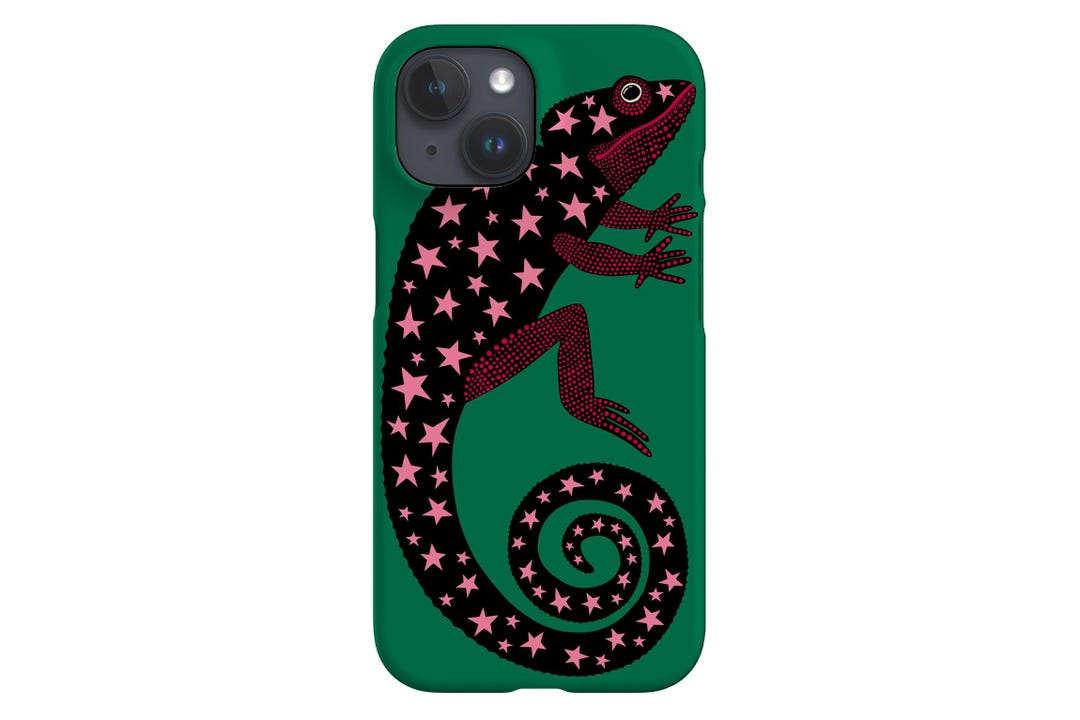 Starry Lizard Phone Case: Green Pink Reptile Cover - Etsy UK