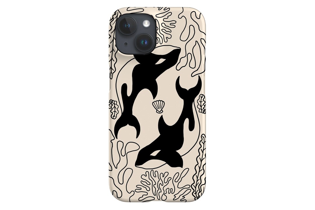 Two Orca Phone Case: Cream Ocean Line Art - Etsy
