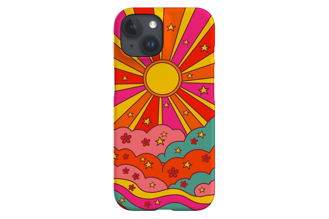 70s Groovy Sunrise Phone Case: Retro Orange Clouds - Etsy