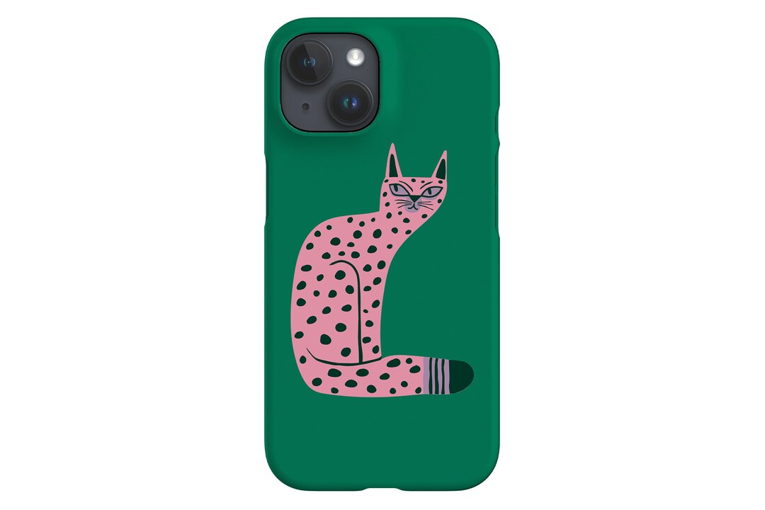 Bold Graphic Pink Cat Phone Case: Abstract Dots, Green Cover - Etsy