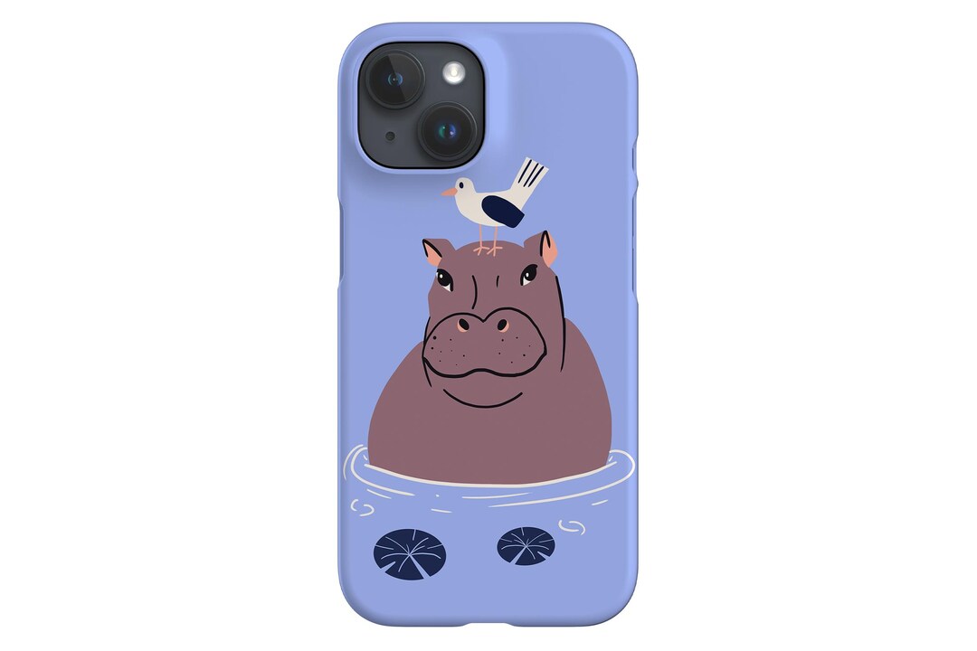 Hippo and Bird Phone Case Cute Wild Animal Cover for iPhone 16 15 14 13 ...