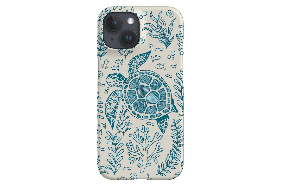 Sea Turtle Phone Case: Ocean Coral Reef Art, Beige Blue, Iphone, Galaxy ...