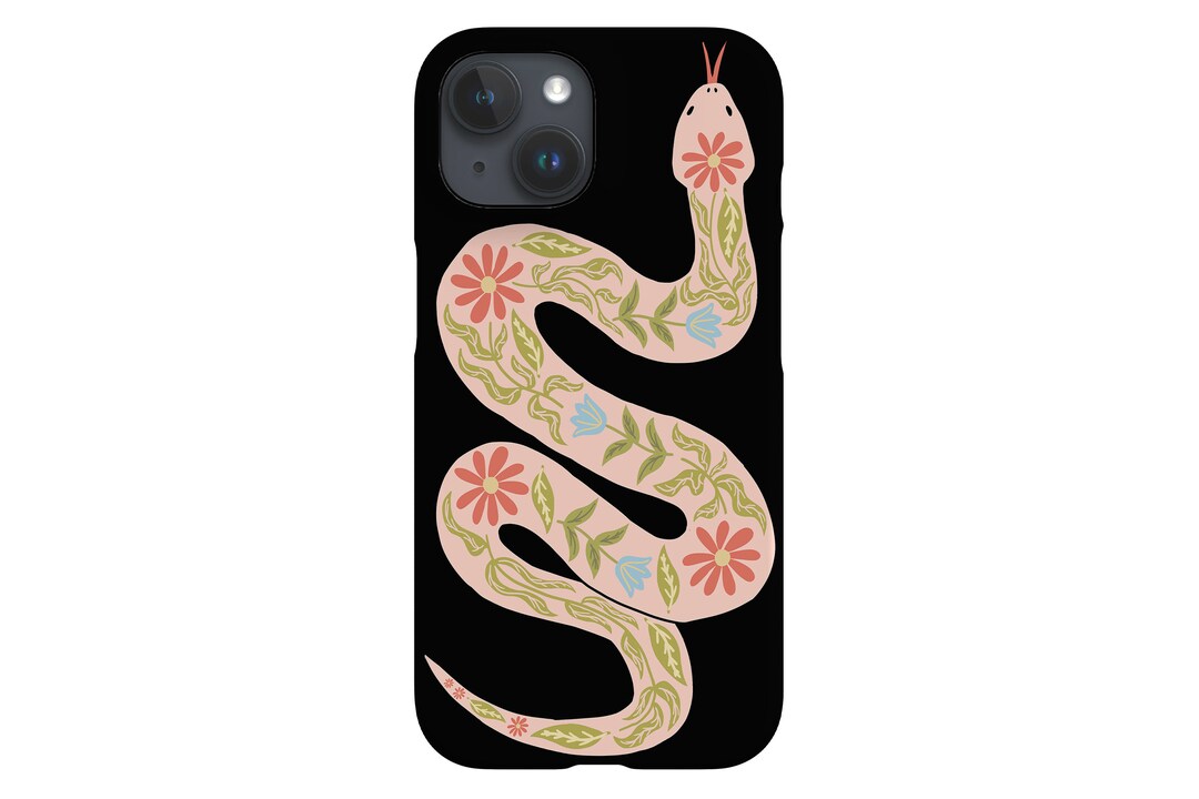Floral Snake Phone Case | Folk Art Design; Pastel Black - Etsy