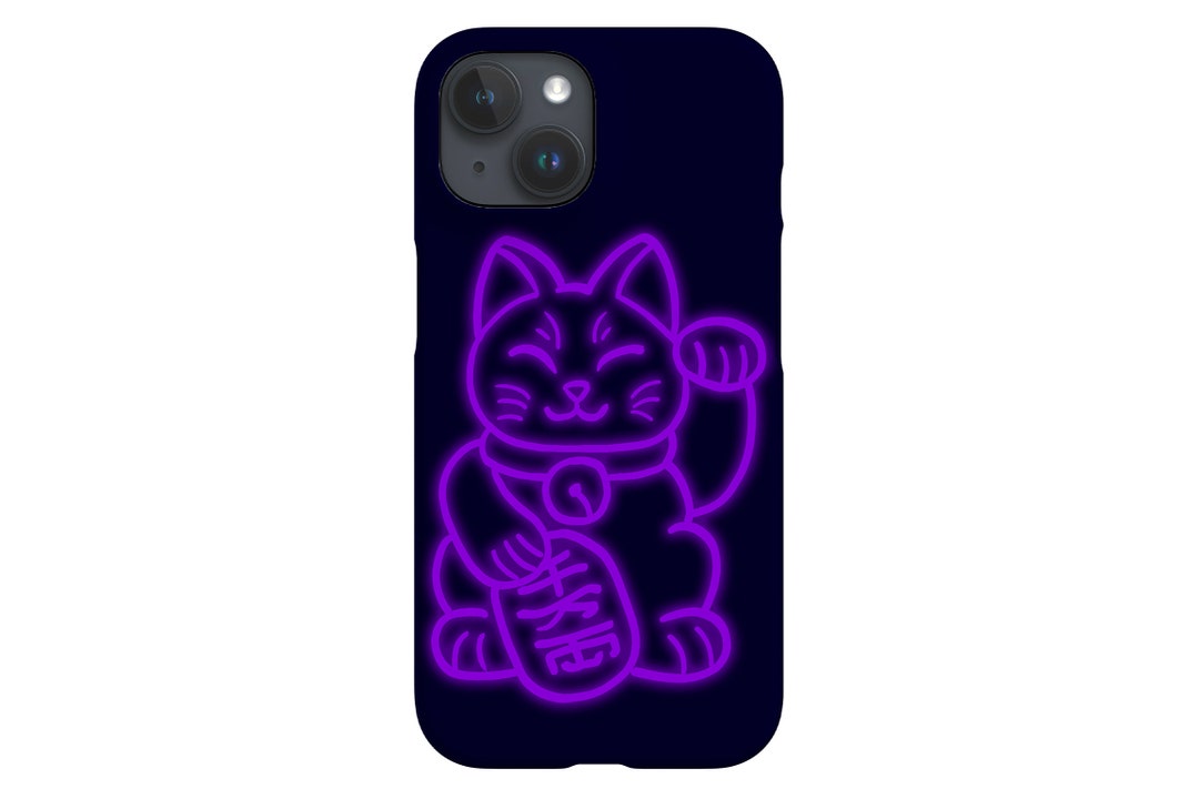 Neon Lights Lucky Cat Limited-edition Phone Case Retro Cute Maneki Neko ...