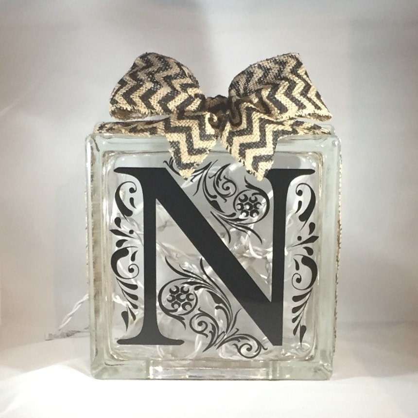 Custom Decorative Home Decor Monogram Inital Lighted Glass Block (8 ...
