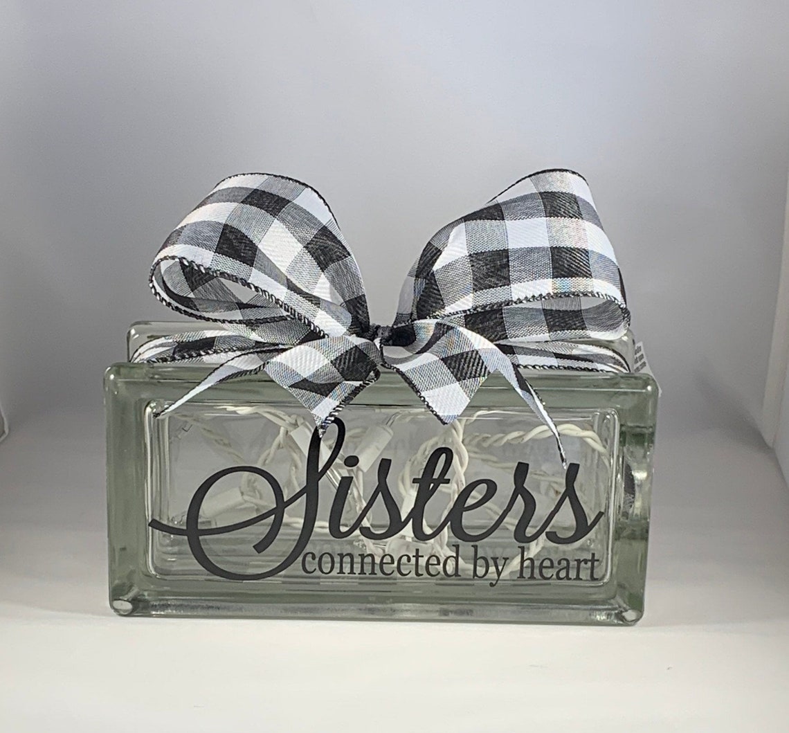 Sisters Connected by Heart Glass Block Light/sisters Gift/ - Etsy