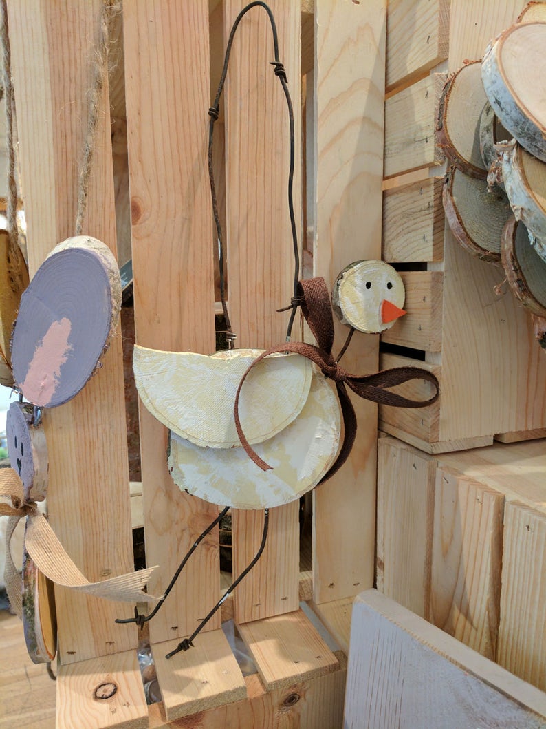 Rustic Chick Handmade Spring Chick Log Slice and Real Barb Wire - Etsy