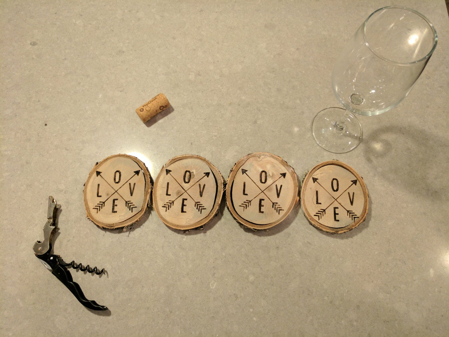 Love Coasters - Arrow Coasters - Set of 4 - Birch Log Slices-- Hand ...