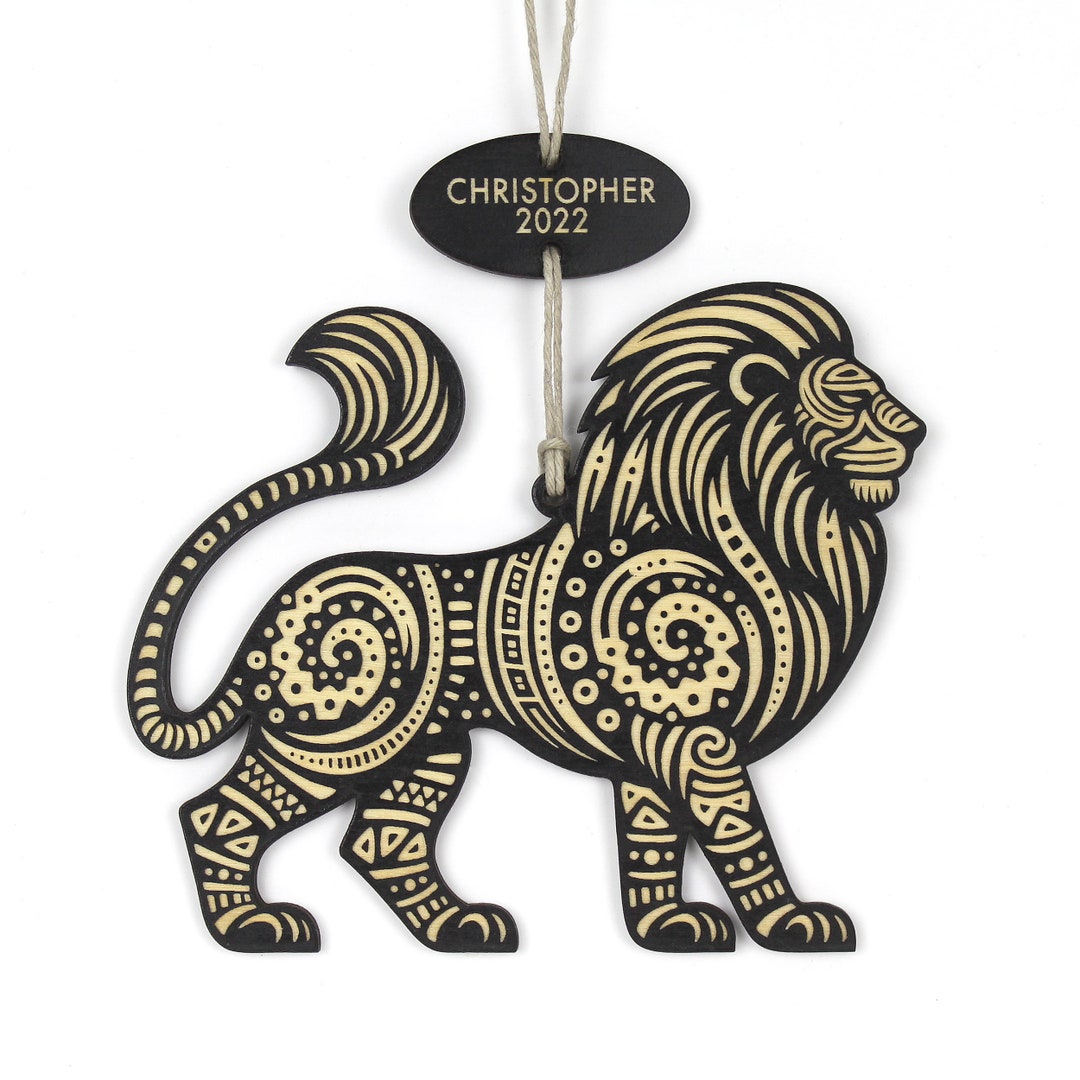 Lion Christmas Ornament Tribal Style With Personalized Tag - Etsy
