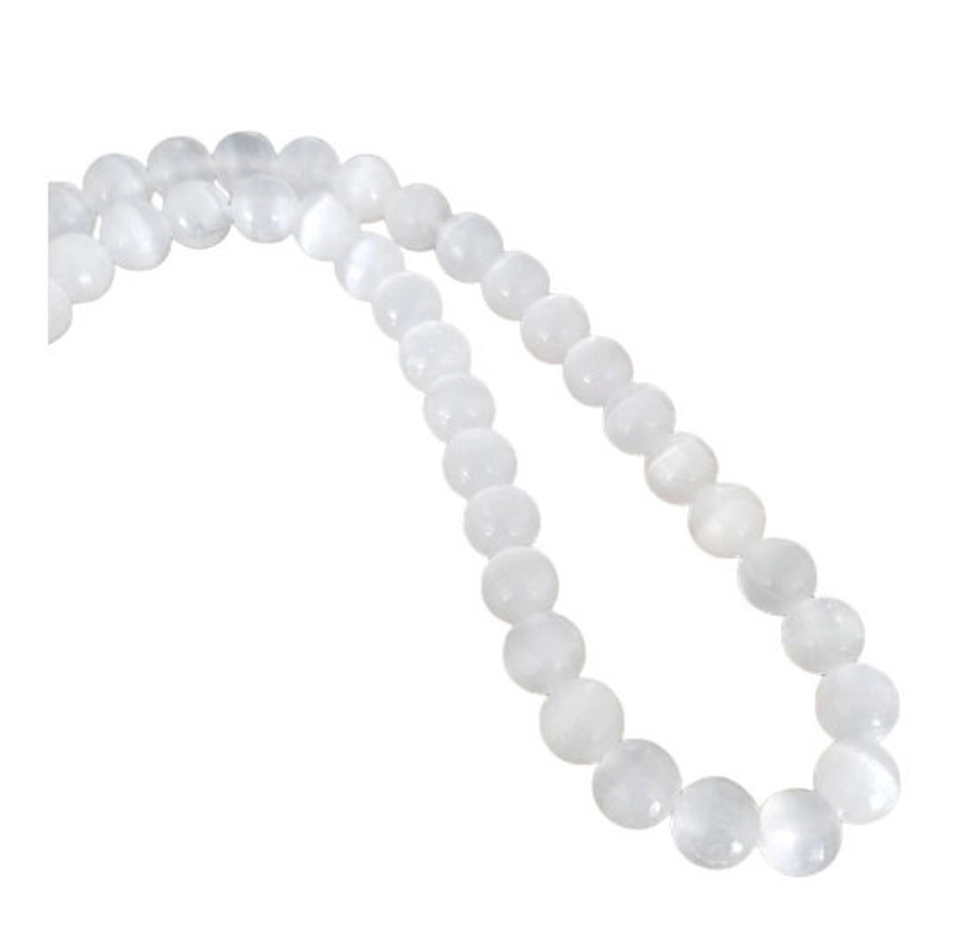 Rare Selenite Round Sphere Gemstone Beaded Necklace - Etsy New Zealand