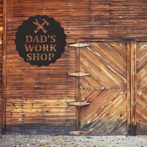 Personalized Metal Workshop Sign, Custom Dad's Work Shop Wall Decor ...