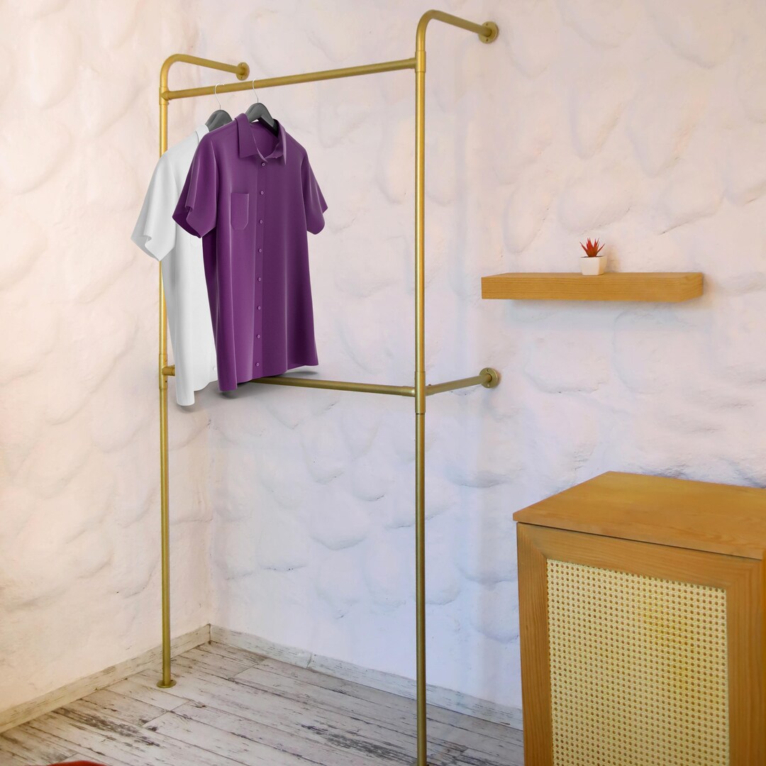 Custom Wall Mounted Clothing Rack, Two Tier Clothes Rack Gold Coat Rack ...