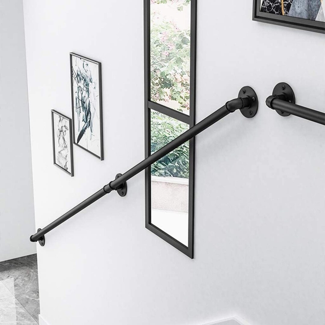 Industrial Handrail for Stairs With Bracket, Wall Mounted Round Metal ...