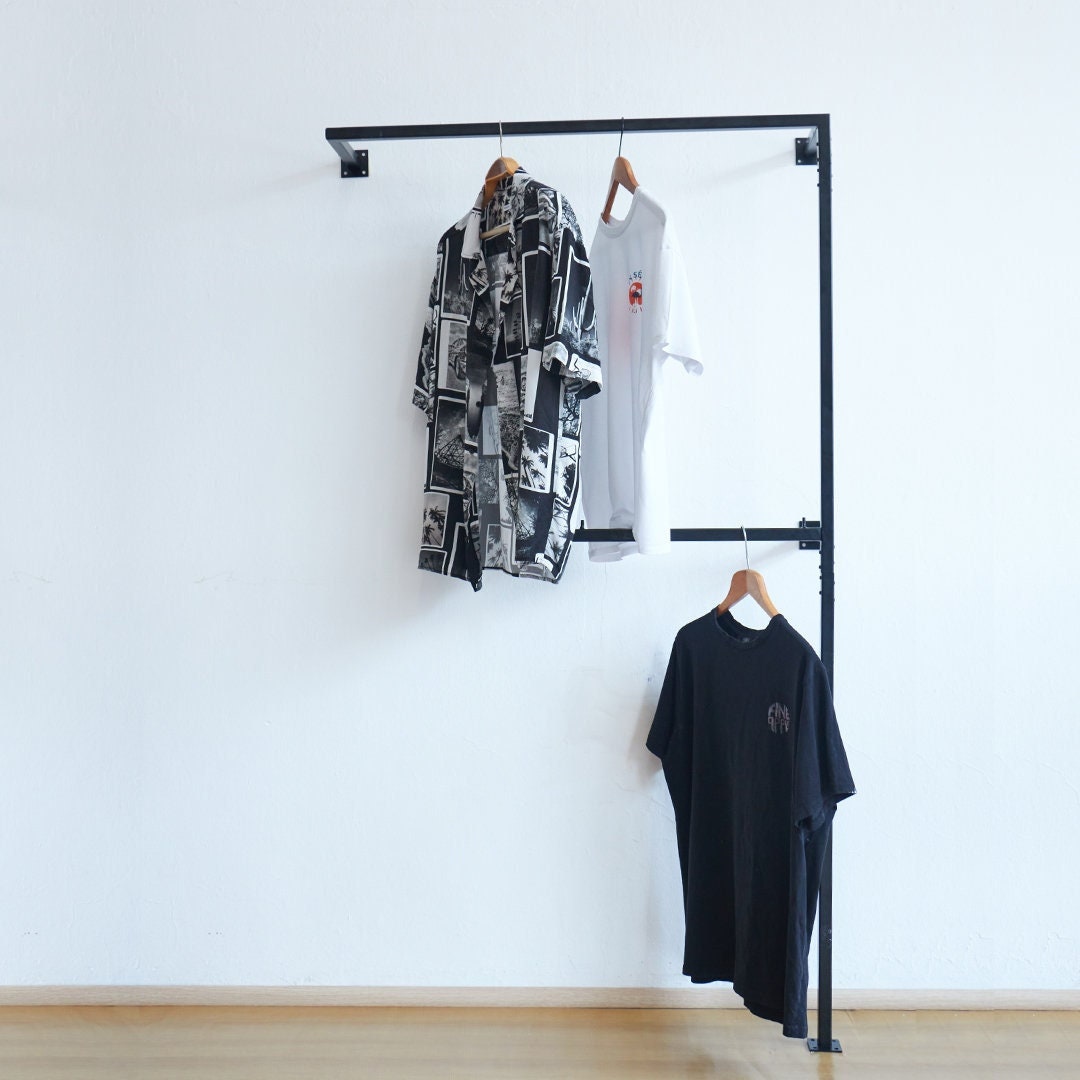 Wall Mounted Black Clothing Rack, Metal Two Tier Clothes Rack ...