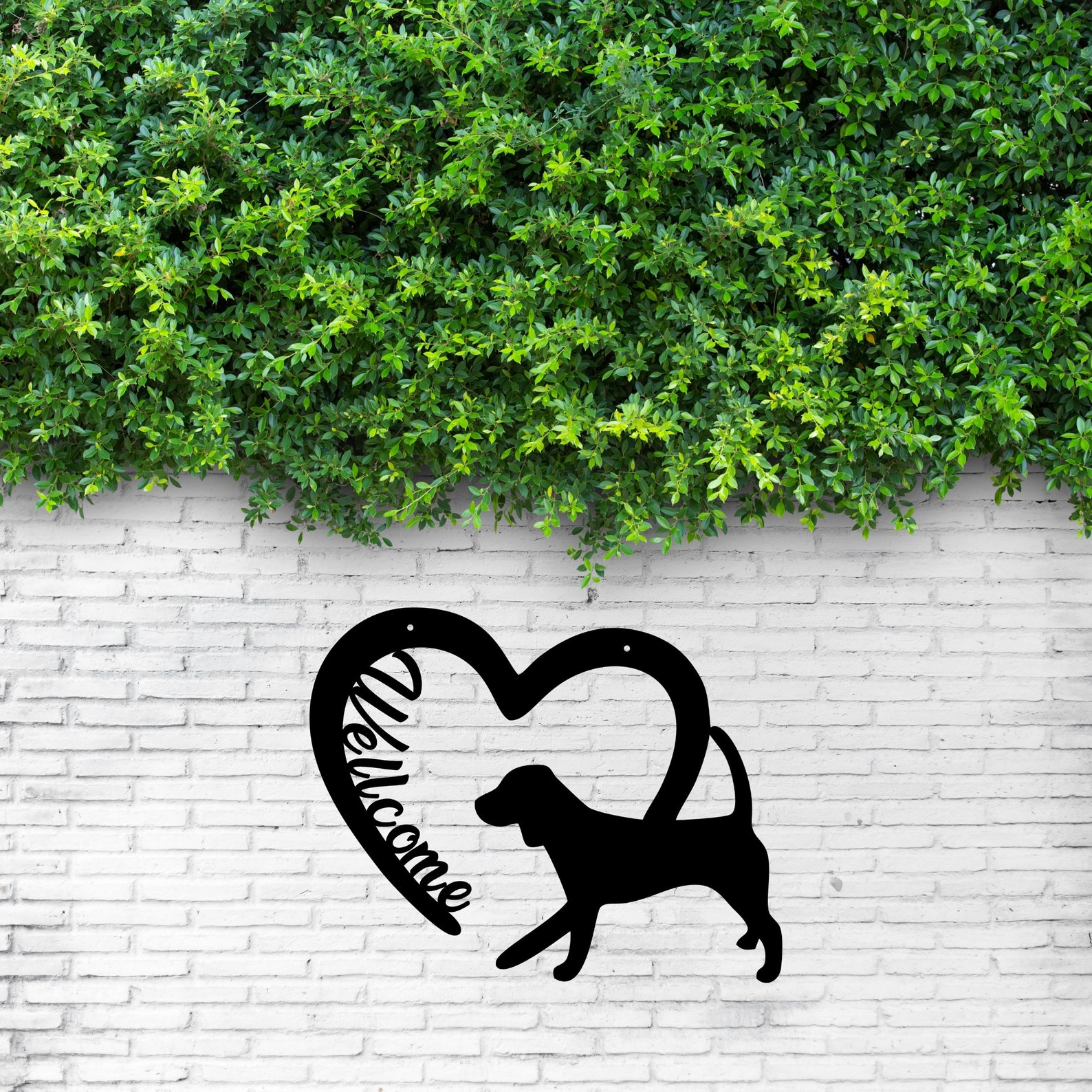 Welcome Sign With Dog and Heart Silhouette Metal Wall Art - Etsy
