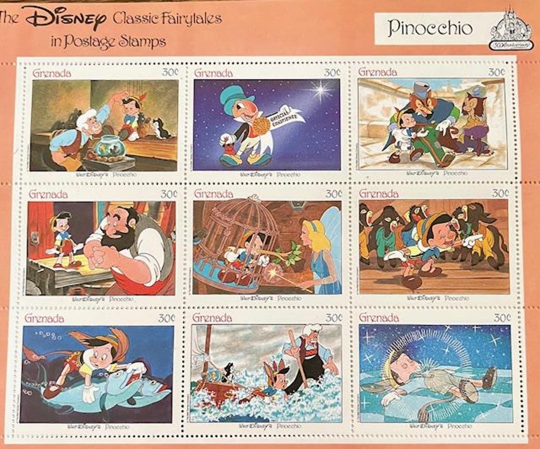 Vintage Disney "pinocchio" Stamp Collectible Sheet Set of 9 Stamps - Etsy