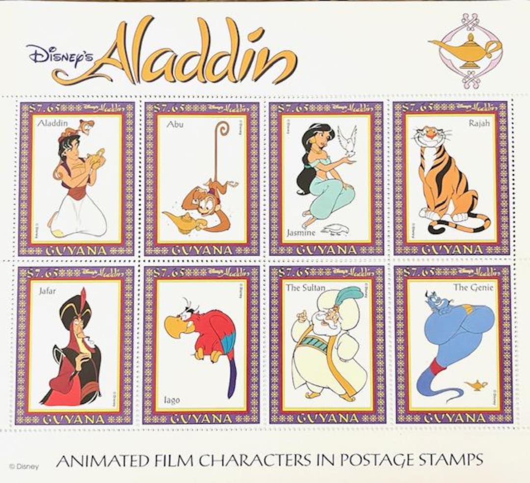 Vintage Disney "alladin" Collectible Stamp Sheet Set of 8 Stamps - Etsy