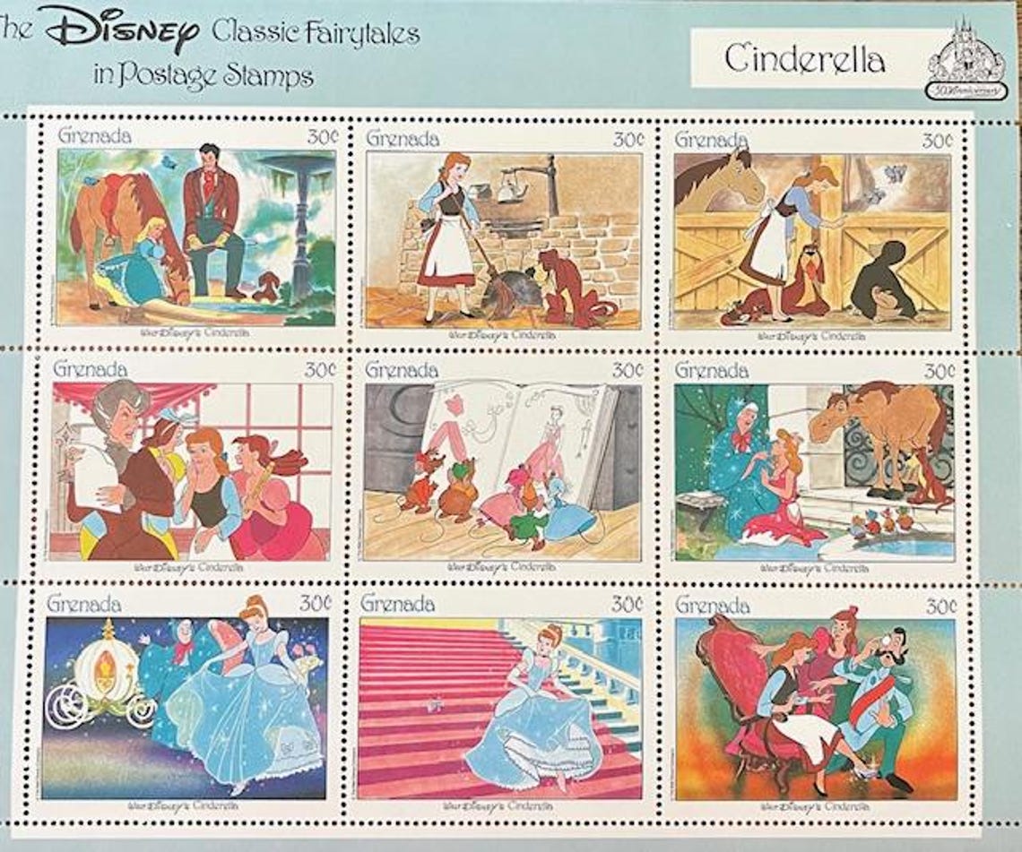 Vintage Disney "cinderella" Stamp Collectible Sheet Set of 9 Stamps - Etsy