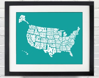 USA Word Map Black and White INSTANT DOWNLOAD A Typographic Word Map of ...
