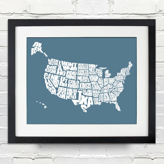 USA Word Map White on Blue refuge INSTANT DOWNLOAD A | Etsy