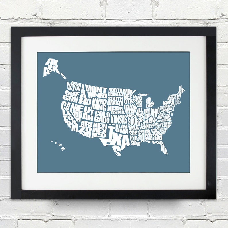 USA Word Map - White on Blue (refuge) - INSTANT DOWNLOAD - A ...